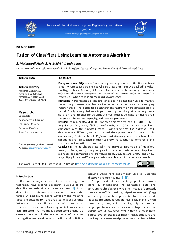 Pdf Fusion Of Classifiers Using Learning Automata Algorithm
