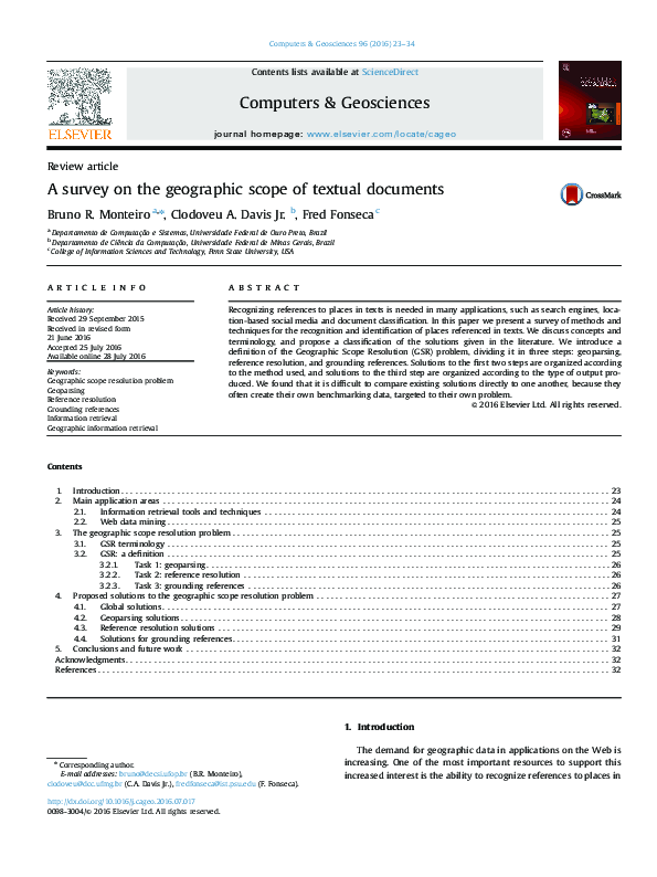 (PDF) A survey on the geographic scope of textual documents