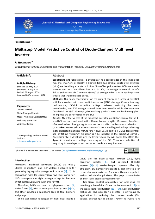 (PDF) Multistep Model Predictive Control of Diode-Clamped Multilevel Inverter