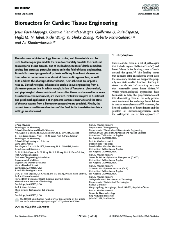 (PDF) Bioreactors for Cardiac Tissue Engineering