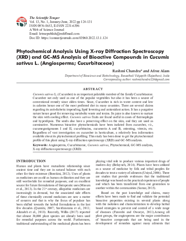 (PDF) Phytochemical Analysis Using X-ray Diffraction Spectroscopy (XRD) and GC-MS Analysis of ...