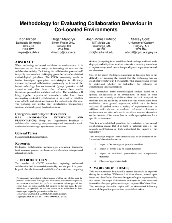 (PDF) Methodology for evaluating collaboration behaviour in co-located environments