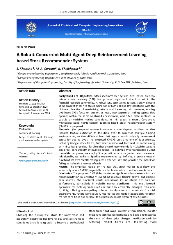 (PDF) A Robust Concurrent Multi-Agent Deep Reinforcement Learning based Stock Recommender System