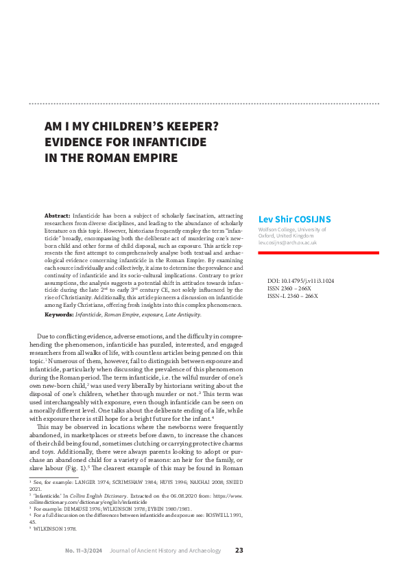 (PDF) Am I My Children's Keeper? Evidence for Infanticide in the Roman ...