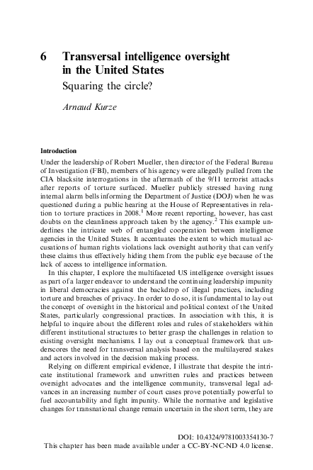 (PDF) Transversal intelligence oversight in the United States