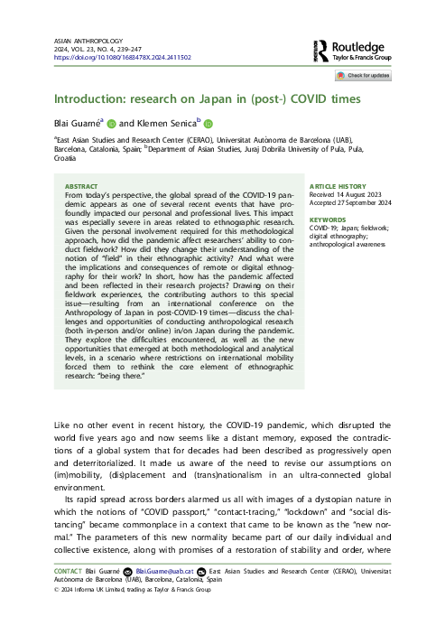 (PDF) Introduction: research on Japan in (post-) COVID times