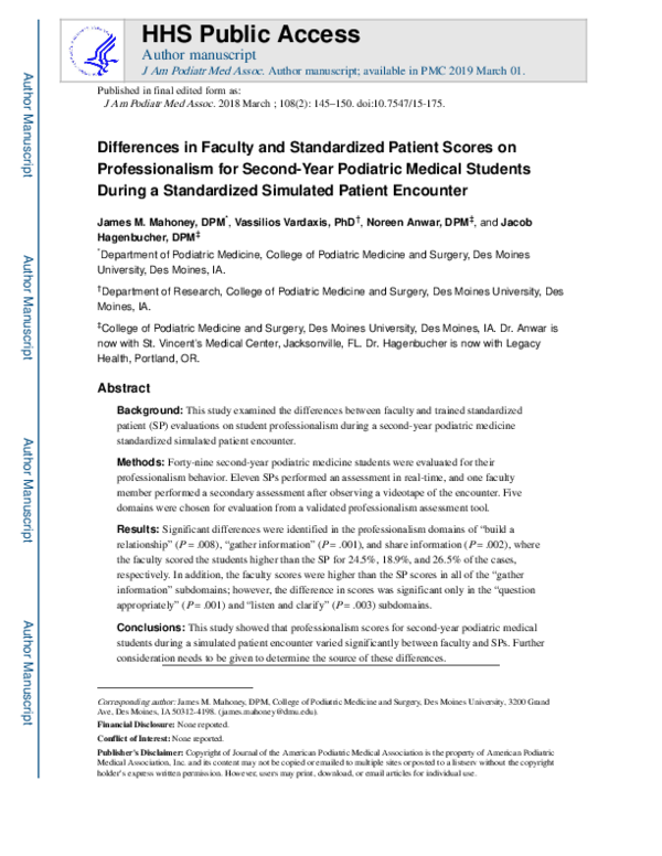 (PDF) Differences in Faculty and Standardized Patient Scores on ...