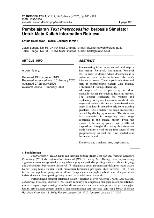 (PDF) Pembelajaran Text Preprocessing berbasis Simulator Untuk Mata Kuliah Information Retrieval ...