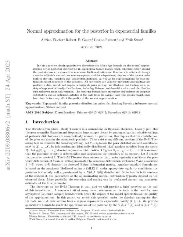 (PDF) Normal approximation for the posterior in exponential families