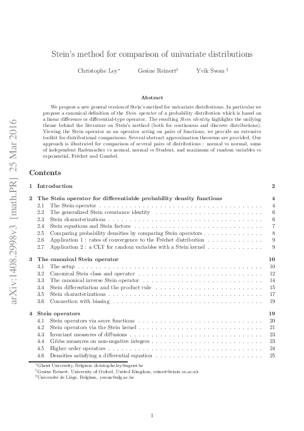 (PDF) Stein's method for comparison of univariate distributions