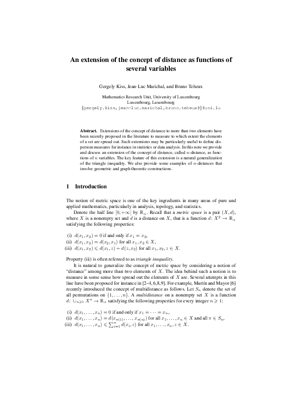 (PDF) An extension of the concept of distance as functions of several ...