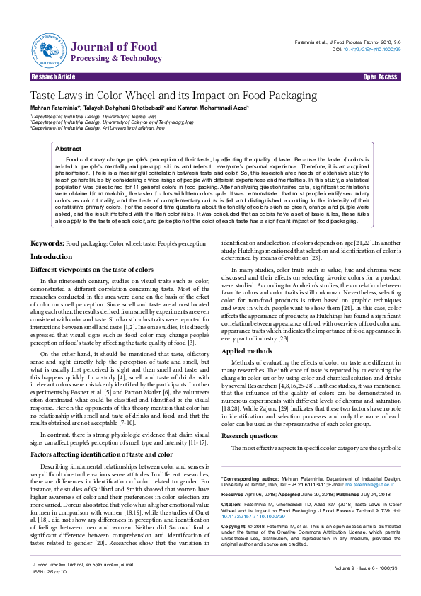 (PDF) Taste Laws in Color Wheel and its Impact on Food Packaging