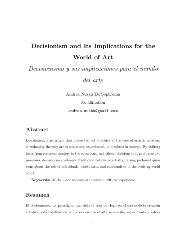 (PDF) Decisionismo y sus implicaciones para el mundo del arte
