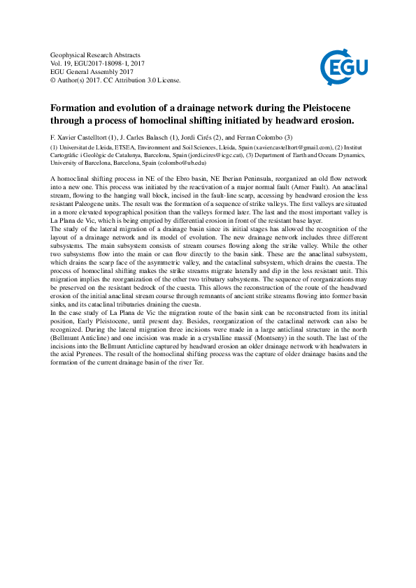 (PDF) Formation and evolution of a drainage network during the ...