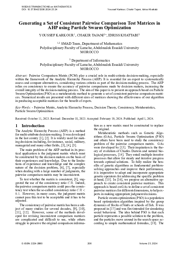 Pdf Generating A Set Of Consistent Pairwise Comparison Test Matrices 4975