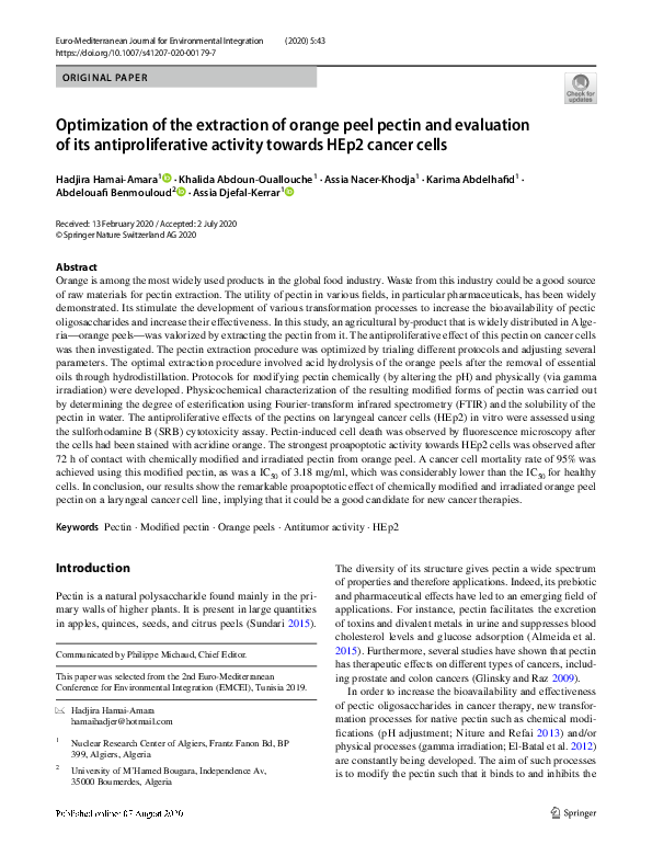 (PDF) Optimization of the extraction of orange peel pectin and evaluation of its ...