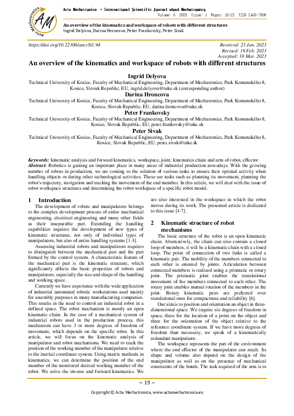 (PDF) An overview of the kinematics and workspace of robots with different structures