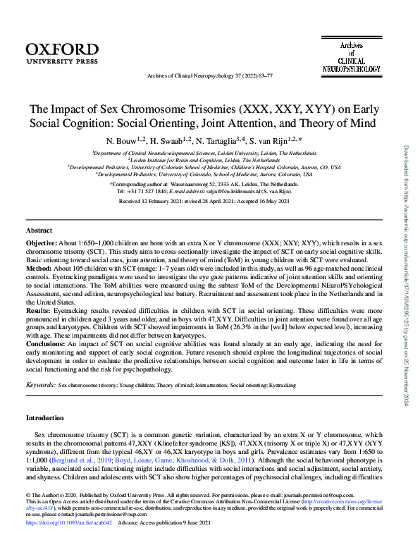 (PDF) The Impact of Sex Chromosome Trisomies (XXX, XXY, XYY) on Early Social Cognition: Social ...