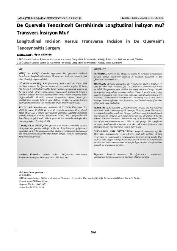 (PDF) Longitudinal incision versus transverse incision in De Quervain’s ...