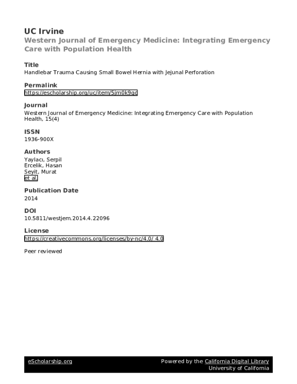 (PDF) Handlebar Trauma Causing Small Bowel Hernia with Jejunal Perforation
