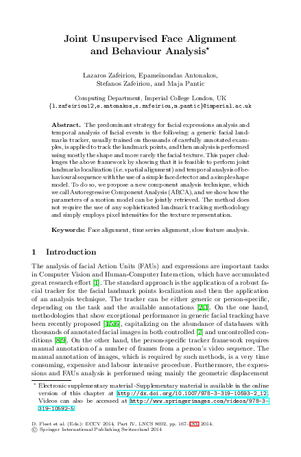 Pdf Joint Unsupervised Face Alignment And Behaviour Analysis