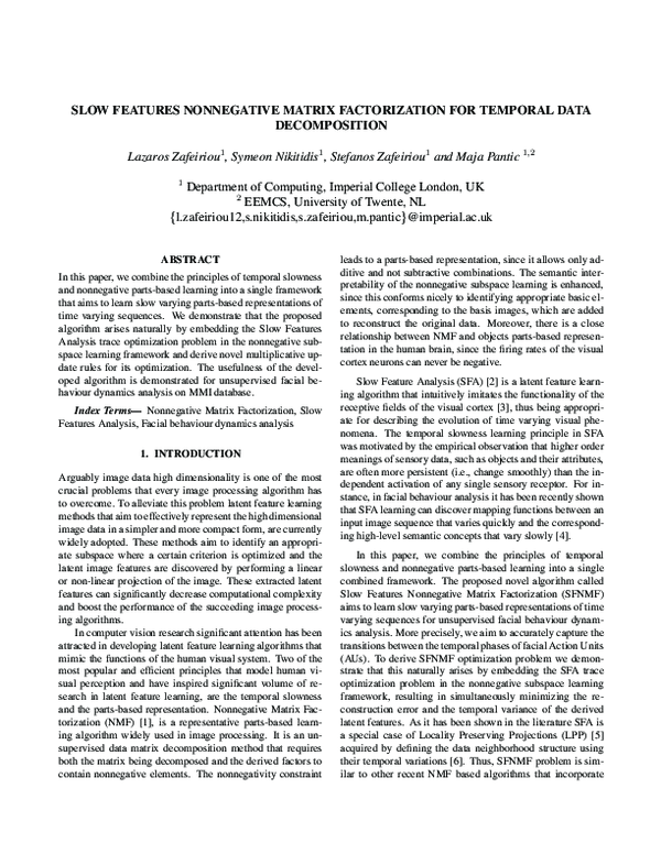 (PDF) Slow features nonnegative matrix factorization for temporal data decomposition