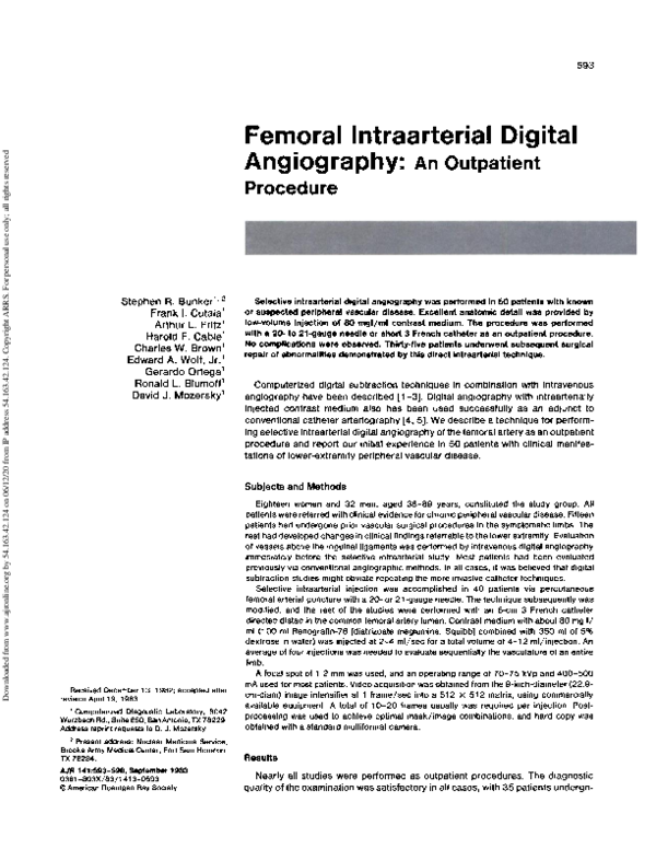 (PDF) Femoral intraarterial digital angiography: an outpatient procedure