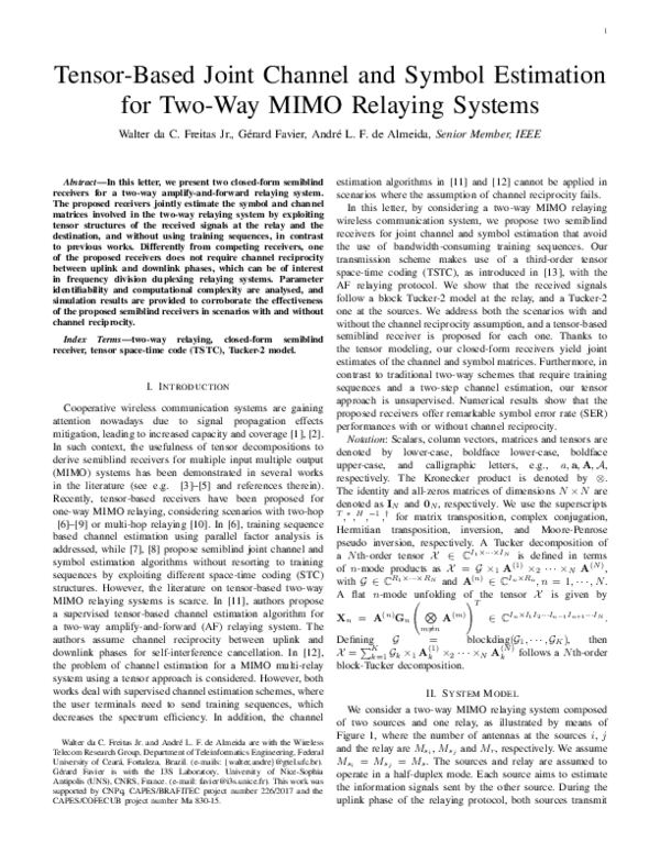 (PDF) Tensor-Based Joint Channel and Symbol Estimation for Two-Way MIMO Relaying Systems