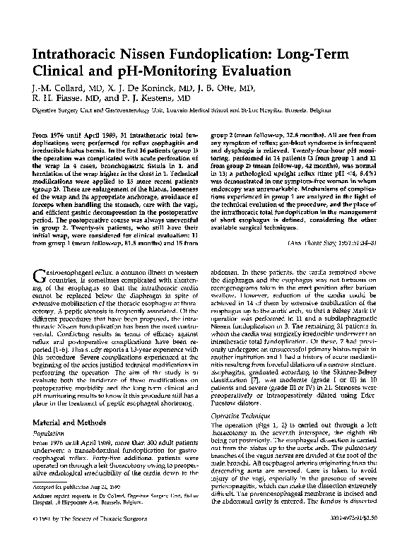 (PDF) Intrathoracic nissen fundoplication: Long-term clinical and ph ...