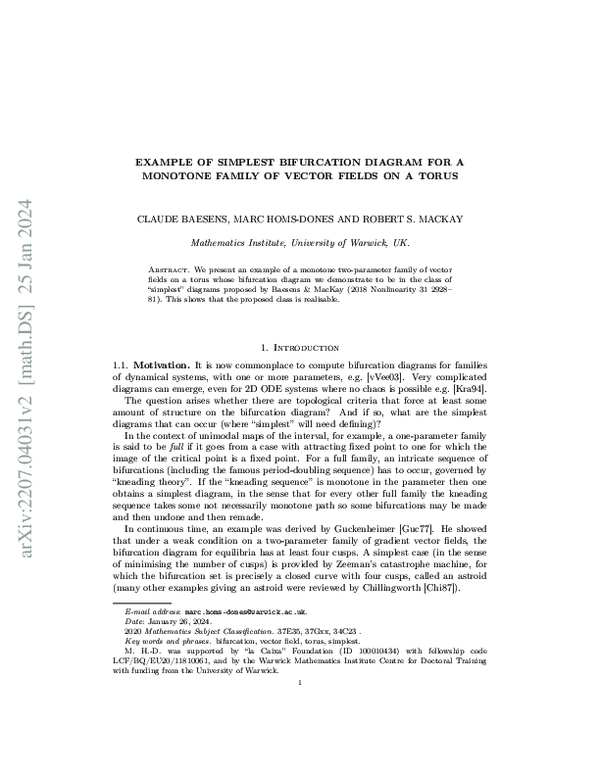 (PDF) Example of simplest bifurcation diagram for a monotone family of ...