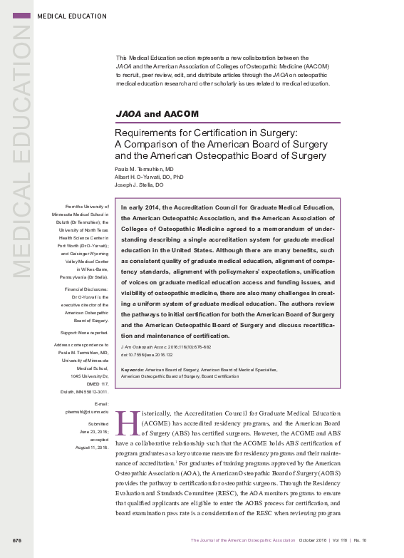 (PDF) Requirements for Certification in Surgery: A Comparison of the ...