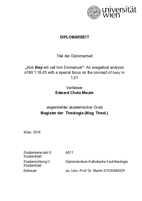 (PDF) And they will call him Emmanuel | Edward C . Mwale - Academia.edu
