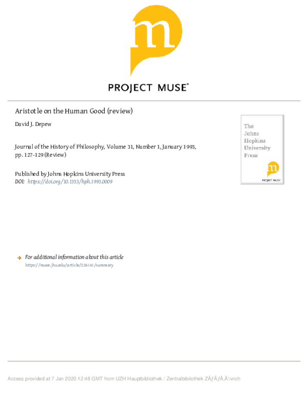 (PDF) Aristotle on the Human Good (review)