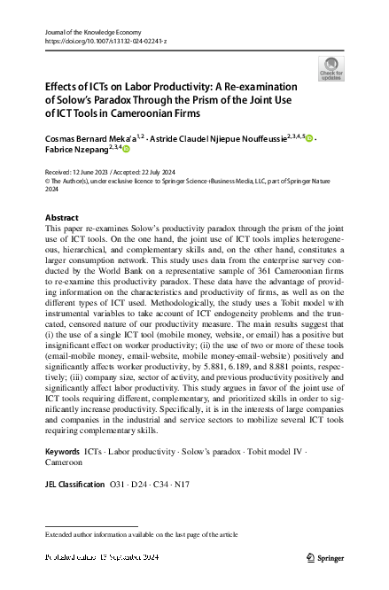 (PDF) Effects of ICTs on Labor Productivity: A Re-examination of Solow ...