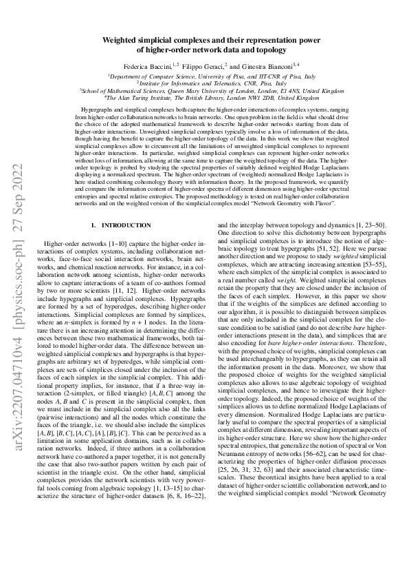 (PDF) Weighted simplicial complexes and their representation power of higher-order network data ...