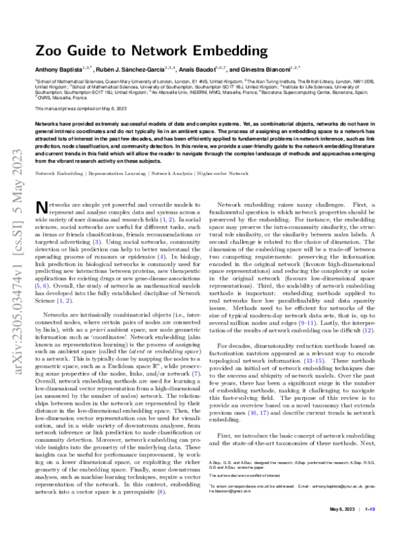 (PDF) Zoo Guide to Network Embedding