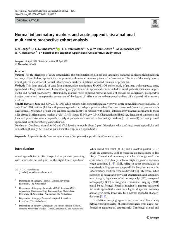 (PDF) Normal inflammatory markers and acute appendicitis: a national ...