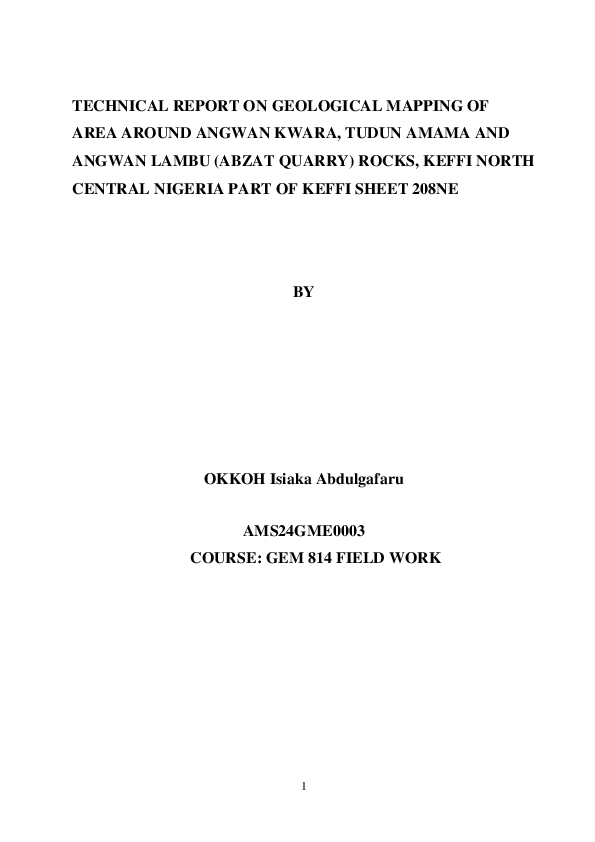 (PDF) TECHNICAL REPORT ON GEOLOGICAL MAPPING OF AREA AROUND ANGWAN ...