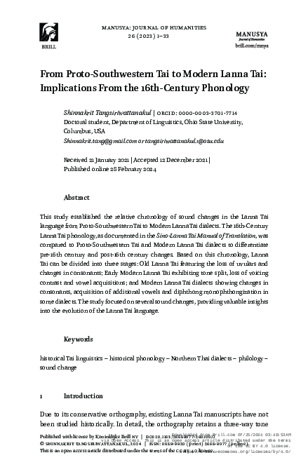 (PDF) From Proto-Southwestern Tai to Modern Lanna Tai: Implications ...