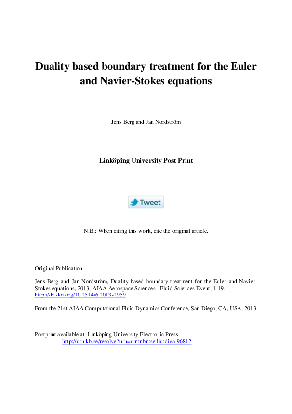 (PDF) Duality based boundary treatment for the Euler and Navier-Stokes equations