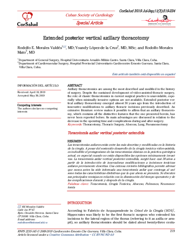 (PDF) Extended posterior vertical axillary thoracotomy | Rodolfo ...
