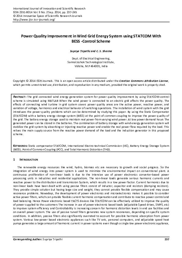 (PDF) Power Quality Improvement in Wind Grid Energy System using STATCOM With BESS -Control Scheme
