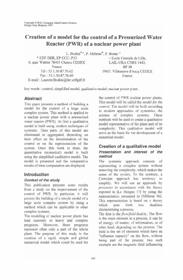 (PDF) Creation of a Model for the Control of a Pressurized Water ...
