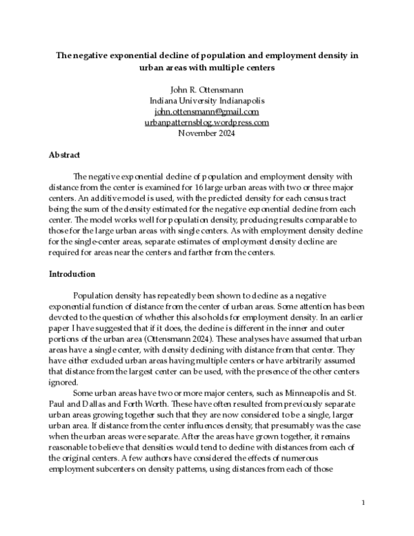 (PDF) The negative exponential decline of population and employment ...