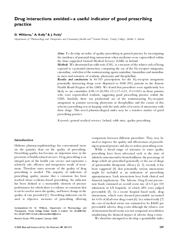 (PDF) Drug interactions avoided–a useful indicator of good prescribing ...