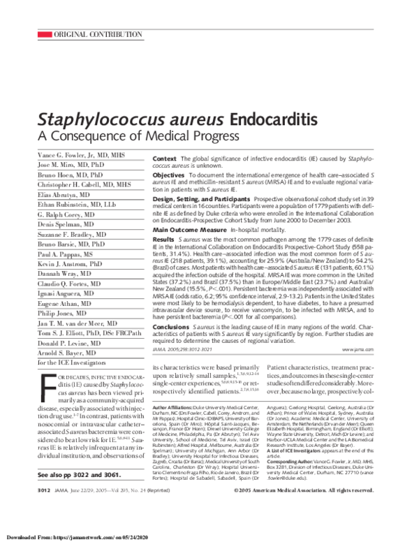 (PDF) Staphylococcus aureus Endocarditis