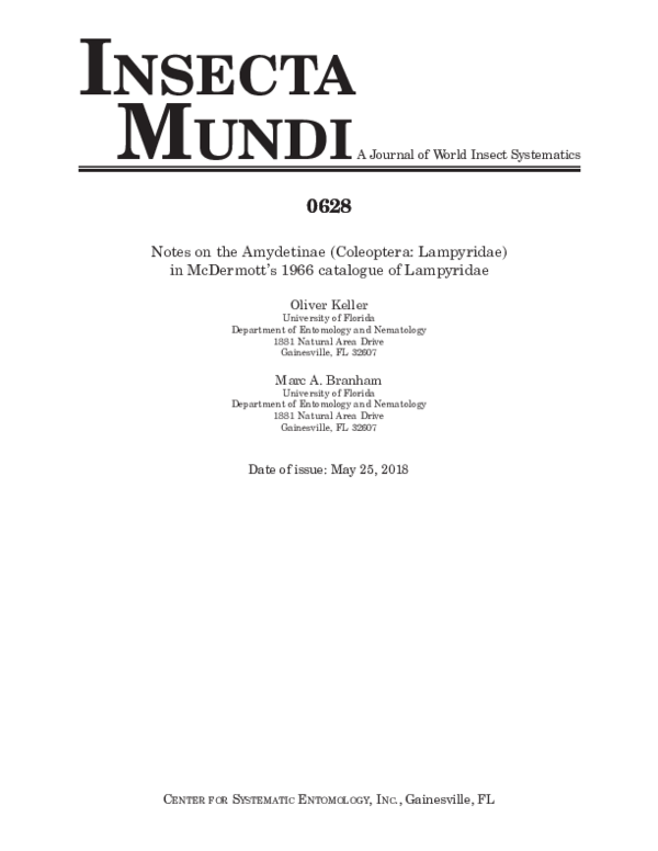 (PDF) Notes on the Amydetinae (Coleoptera: Lampyridae) in McDermott's ...