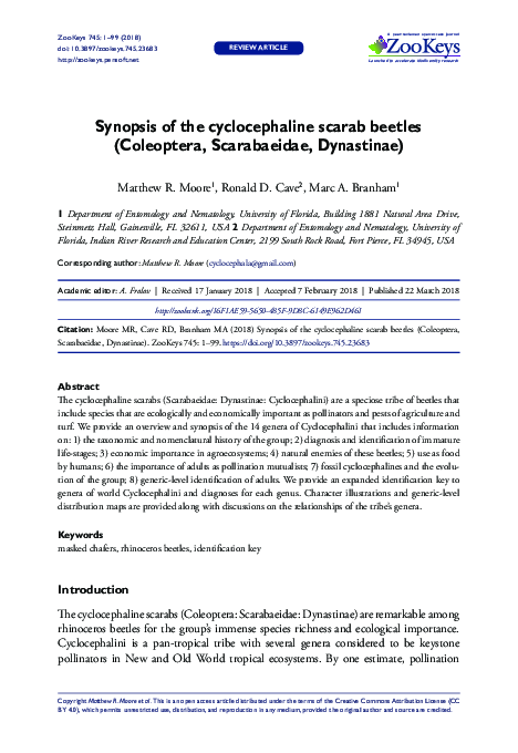 (PDF) Synopsis of the cyclocephaline scarab beetles (Coleoptera ...