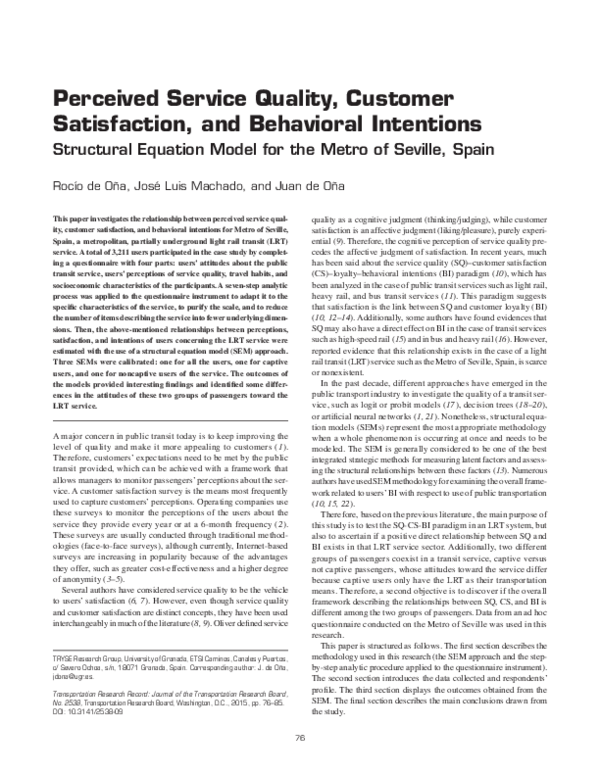 (PDF) Perceived Service Quality, Customer Satisfaction, and Behavioral Intentions