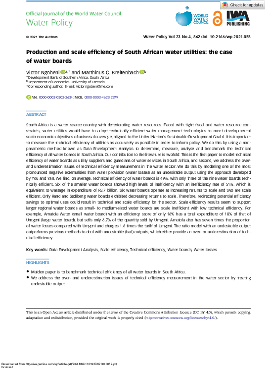 (PDF) Production and scale efficiency of South African water utilities ...